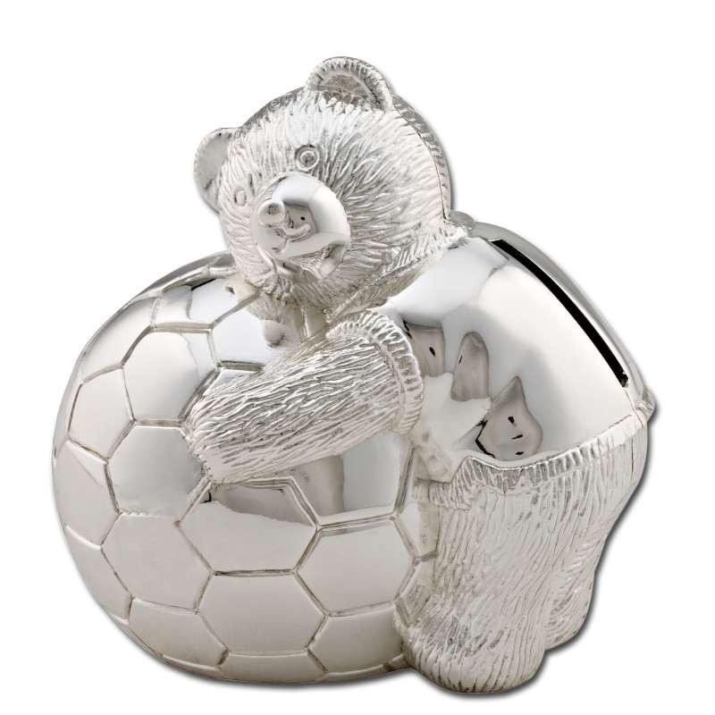 BEAR WITH FOOTBALL SHAPE MONEY BOX